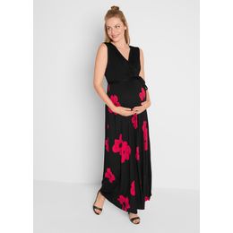 bonprix 2-in-1 Umstands- und Stillkleid aus Viskose-Jersey, schwarz, Gr.36/38 (S), Maxi-Umstandskleid mit Blumenprint und Stillfunktion