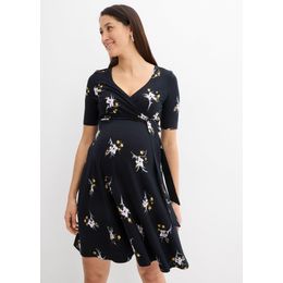 bonprix Umstands- und Stillkleid aus weicher Viskose, schwarz, Gr.32/34 (XS), Bedrucktes Jersey-Kleid f&uuml;r die Schwangerschaft und danach