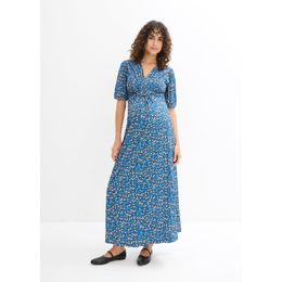 bonprix Maxi-Umstands- und Stillkleid aus Jersey, blau, Gr.40/42 (M), Gebl&uuml;mtes Maxi- Kleid f&uuml;r die Schwangerschaft und danach