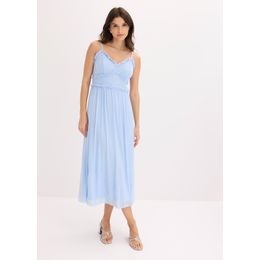 bonprix Jerseykleid aus zartem Mesh, blau, Gr.44/46 (L), Modernes Kleid mit kleinen R&uuml;schenkanten