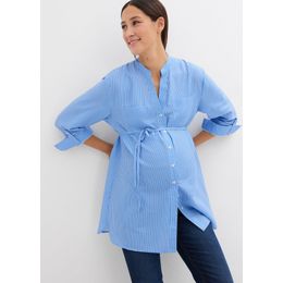 bonprix Umstandsbluse und Stillbluse aus Baumwolle, blau, Gr.52, l&auml;nger geschnittene Umstandsbluse mit Streifen, aus 100% Baumwolle