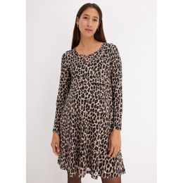 bonprix 2-in-1 Umstands- und Stillkleid mit Leoprint, braun, Gr.44/46 (L), Modisches Umstandskleid f&uuml;r die Schwangerschaft und danach