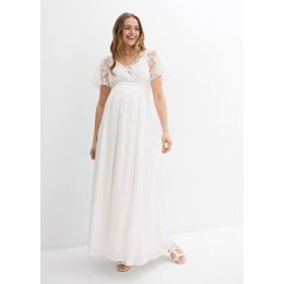 bonprix 2-in-1 Umstandsbrautkleid mit diskreter Stillfunktion, wei&szlig;, Gr.48, Hochzeitskleid aus Spitze und Chiffon f&uuml;r die Schwangerschaft und danach