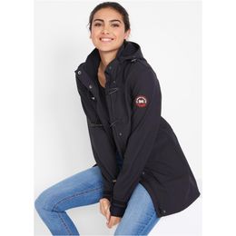 bonprix wasserabweisende Duffle-Jacke aus Softshell, schwarz, Gr.48, Bequeme &Uuml;bergangsjacke aus wasserdichtem Softshell-Material mit Kapuze, aus Softshell