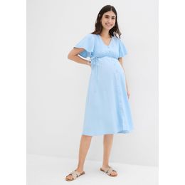 bonprix Umstandskleid Viskose-Mix, blau, Gr.44, Wadenlanges Kleid f&uuml;r die Schwangerschaft und danach