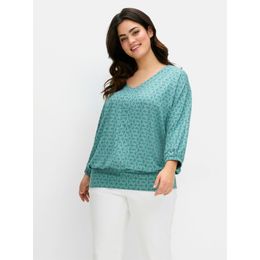 sheego Gro&szlig;e Gr&ouml;&szlig;en Fledermausshirt mit Minimalprint, jade-gemustert, Gr&ouml;&szlig;e 52/54 - Damen