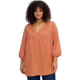 sheego Damen Tunika mit Lochspitze und Stickereien papaya Gr&ouml;&szlig;e 42