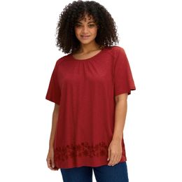 sheego Damen Shirt in A-Linie, mit Bl&uuml;tenprint am Saum kirsche Gr&ouml;&szlig;e 48/50