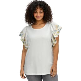 sheego Damen Shirt mit bestickten Fl&uuml;gel&auml;rmeln ecru-royalblau Gr&ouml;&szlig;e 46
