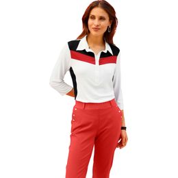 CR&Eacute;ATION L Damen Poloshirt mit seitlichen Kontrast-Eins&auml;tzen wei&szlig;-schwarz-gemustert Gr&ouml;&szlig;e 40