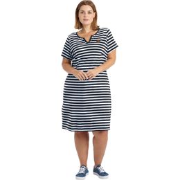 sheego Damen Jerseykleid mit Streifenmuster tiefblau-wei&szlig;-geringelt Gr&ouml;&szlig;e 44