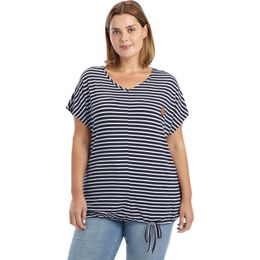 sheego Damen Ringelshirt mit Bindeband am Saum tiefblau-wei&szlig;-gestreift Gr&ouml;&szlig;e 56/58