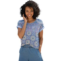 Heine Damen Kurzarmshirt in Patch-Optik bleu-salbei-bedruckt Gr&ouml;&szlig;e 48