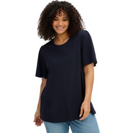 sheego Damen Shirt in A-Linie, mit gesmokter Schulterpasse tiefblau Gr&ouml;&szlig;e 48/50