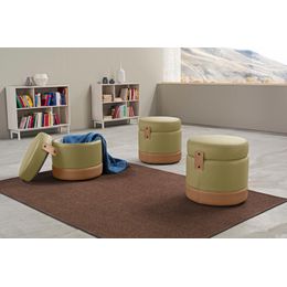 Hocker Egoitaliano "Tonder, Designhocker als Blickfang mit tollen Details, B/T 50/50cm", gr&uuml;n (pistazie), B:50cm H:50cm T:50cm, Leder &raquo;BULL&laquo; (echtes Rindsleder). Geschliffenes, pigmentiertes und behandeltes Rindsleder mit einer Dicke von 1, 3-1, 5 mm. Dieses Leder zeigt eine ziemlich weiche Hand mit einem halb undurchsichtigen Aussehen. Es handelt sich um ein gesch&uuml;tztes Leder. Eine leichte Decksc