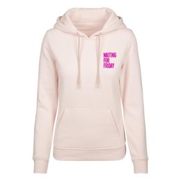 Rundhalspullover MisterTee "MisterTee Damen Ladies Waiting For Friday Hoody", Damen, Gr. L, rosa (pink), 65% Baumwolle, 35% Polyester, mehrfarbig, normal, ohne Ausschnitt, Pullover Rundhalspullover
