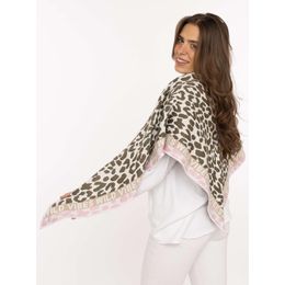 Dreieckstuch Zwillingsherz "Doppel Leo", Damen, salbei, Baumwollmischung, Modet&uuml;cher, kombiniert Leo-Print mit Schriftzug, Mode Tuch