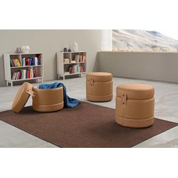 Hocker Egoitaliano "Tonder, Designhocker als Blickfang mit tollen Details, B/T 50/50cm", braun (cognac), B:50cm H:50cm T:50cm, Luxus-Micofaser Lederoptik (100% Polyester) ist ein neues technisches Gewebe mit einem visuellen und taktilen Aspekt, der dem Nubuk sehr nahe kommt, mit innovativen Eigenschaften. Seine au&szlig;erordentliche Weichheit kommt von einem exklusiven Produktionsprozess, der Unreinhei