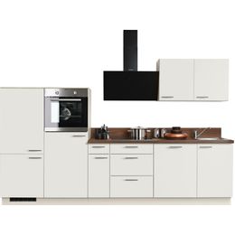 K&uuml;chenzeile KOCHSTATION "KS-Scafa, mit h&ouml;henverstellbaren F&uuml;&szlig;en", beige (k&uuml;che: natur, korpus: magnoliafarben, arbeitsplatte: walnuss braun nachbildung), B:320cm T:60cm, Komplettk&uuml;chen-Sets, K&uuml;chenzeile, vormontiert, wahlweise mit E-Ger&auml;ten, mit Soft-Close, Breite 320 cm