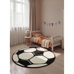 Kinderteppich Hanse Home "Fu&szlig;ball" Gr. 10, wei&szlig;, H:10mm &Oslash;:150cm, Kunstfaser, Teppiche, Kinderteppich, Kinder-Teppich, Rutschfest, Kurzflor, Fussball, Kinderzimmer, Spiel