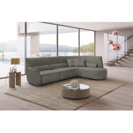 Ecksofa Egoitaliano "Puffy, extravagant & edel, Retro Designsofa, hoher Sitzkomfort, L-Form", grau (steingrau), B:330cm H:88cm T:205cm, Luxus-Micofaser Lederoptik (100% Polyester) ist ein neues technisches Gewebe mit einem visuellen und taktilen Aspekt, der dem Nubuk sehr nahe kommt, mit innovativen Eigenschaften. Seine au&szlig;erordentliche Weichheit kommt von einem exklusiven Produktionsprozess, der 