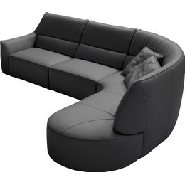 Ecksofa Egoitaliano "Puffy, extravagant & edel, Retro Designsofa, hoher Sitzkomfort, L-Form", schwarz, B:330cm H:88cm T:205cm, Leder &raquo;BULL&laquo; (echtes Rindsleder). Geschliffenes, pigmentiertes und behandeltes Rindsleder mit einer Dicke von 1, 3-1, 5 mm. Dieses Leder zeigt eine ziemlich weiche Hand mit einem halb undurchsichtigen Aussehen. Es handelt sich um ein gesch&uuml;tztes Leder. Eine leichte Decksch