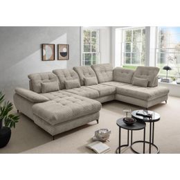 Ecksofa Home Affaire "Lazio modern & bequem, Breite 358cm, U-Form, tolle Detailverarbeitung", silber, zierkissen silber, B:358cm H:94cm T:216cm, 93% Polyester, 7% Polyamid, Sofas, Ecksofa, inkl. Bettkasten, Bettfunktion, Kopfteil-, Sitztiefenverstellung
