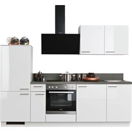 K&uuml;chenzeile KOCHSTATION "KS-Scafa, mit h&ouml;henverstellbaren F&uuml;&szlig;en", wei&szlig; (k&uuml;che: wei&szlig;, korpus: wei&szlig;, arbeitsplatte: stahlfarben dunkel), B:260cm T:60cm, Komplettk&uuml;chen-Sets, K&uuml;chenzeile, vormontiert, wahlweise mit E-Ger&auml;ten, mit Soft-Close, Breite 260 cm