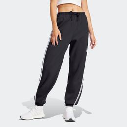 Sporthose adidas Sportswear "ESSENTIALS 3-STREIFEN FRENCH TERRY CUFFED", Damen, Gr. S, N-Gr, schwarz-wei&szlig; (schwarz, wei&szlig;, normal, gr.), Obermaterial: 55% Baumwolle, 36% Polyester, 9% Viskose, Hosen Sporthose, Regul&auml;re Passform, mittelhoher Bund, weiches French Terry Material
