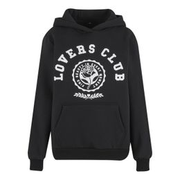 Kapuzenpullover MISS TEE "Miss Tee Lovers Club Ladies Fluffy Hoody", Damen, Gr. S, schwarz, 70% Baumwolle, 30% Polyester, mehrfarbig, loose fit, ohne Ausschnitt, Pullover Kapuzenpullover