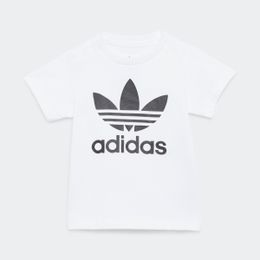 T-Shirt adidas originals "TREFOIL KIDS", M&auml;dchen, Gr. 62, wei&szlig;, Obermaterial: 100% Baumwolle, Rundhals, Shirts T-Shirt, f&uuml;r Babys, sportlicher Schnitt, mit kurzen &Auml;rmeln, mit Knopfleiste