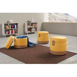 Hocker Egoitaliano "Tonder, Designhocker als Blickfang mit tollen Details, B/T 50/50cm", gelb, B:50cm H:50cm T:50cm, Leder &raquo;BULL&laquo; (echtes Rindsleder). Geschliffenes, pigmentiertes und behandeltes Rindsleder mit einer Dicke von 1, 3-1, 5 mm. Dieses Leder zeigt eine ziemlich weiche Hand mit einem halb undurchsichtigen Aussehen. Es handelt sich um ein gesch&uuml;tztes Leder. Eine leichte Deckschicht sch&uuml;t
