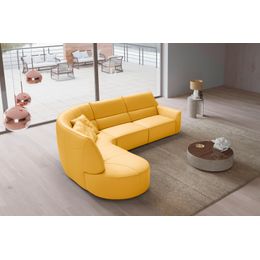 Ecksofa Egoitaliano "Puffy, extravagant & edel, Retro Designsofa, hoher Sitzkomfort, L-Form", gelb, B:330cm H:88cm T:205cm, Leder &raquo;BULL&laquo; (echtes Rindsleder). Geschliffenes, pigmentiertes und behandeltes Rindsleder mit einer Dicke von 1, 3-1, 5 mm. Dieses Leder zeigt eine ziemlich weiche Hand mit einem halb undurchsichtigen Aussehen. Es handelt sich um ein gesch&uuml;tztes Leder. Eine leichte Deckschich