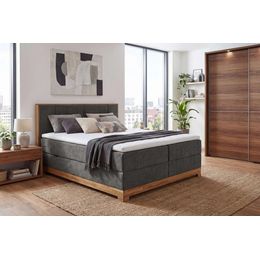 Boxbett OTTO HOME "Fennor, Doppelbett, Polsterbett, Federkernbett, Komforbett, 160/180 cm", schwarz, B:166cm L:213cm, 100% PES, Komplettbetten, Boxbett: 5-Z-Taschenfederkern im Unterbau, H&auml;rtegrad 3, inkl. Topper