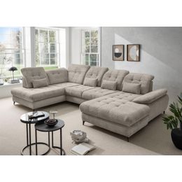 Ecksofa Home Affaire "Lazio modern & bequem, Breite 358cm, U-Form, tolle Detailverarbeitung", silber, zierkissen silber, B:358cm H:94cm T:216cm, 93% Polyester, 7% Polyamid, Sofas, Ecksofa, inkl. Bettkasten, Bettfunktion, Kopfteil-, Sitztiefenverstellung