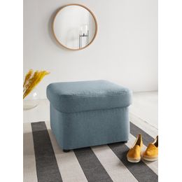 Hocker DOMO collection "Papenburg elegant und zeitlos, B/T 57/57cm", blau (eisblau), B:57cm H:41cm T:57cm, Luxus-Microfaser (100% Polyester);Struktur ( 90% Polyester, 10% Polyacryl);Microfaser PRIMABELLE (100% Polyester);Kunstleder SOFTLUX;Chenilleoptik (95% Polyester, 5% Polyamid);Webstoff (100% Polyester), Hocker, Polsterhocker, in gro&szlig;er Farbvielfalt