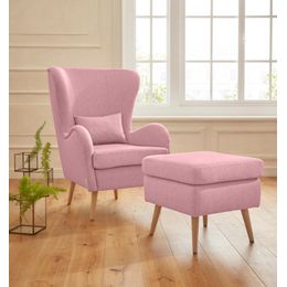 Sessel Home Affaire "Sallito, TV-Sessel, Ohrensessel mit", rosa (rose), B:76cm H:109cm T:85cm, Struktur Hahnentritt (67% Polypropylen, 33% Polyester);Samtoptik (100% Polyester);Fellimitat (100% Polyester);Samtcord (92% Polyester, 8% Polyamid);Struktur (100% Polyester);Struktur fein (100% Polyester), Sessel, Sessel mit Hocker Ohrensessel mit Hocker, Hocker, in vielen Bezugsqualit&auml;ten, auch in Samtc