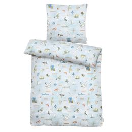 Bettw&auml;sche Apelt "Kyst", blau, B/L: 135cm x 200cm, 1 Stk., 1 Stk., Satin (Bio-Baumwolle), B/L: 80cm x 80cm, Satin (Bio-Baumwolle), Obermaterial: 100% Baumwolle, Bettw&auml;sche, Bettw&auml;sche, nordisches Strandmotiv