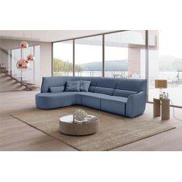 Ecksofa Egoitaliano "Puffy, extravagant & edel, Retro Designsofa, hoher Sitzkomfort, L-Form", blau (ozeanblau), B:330cm H:88cm T:205cm, Leder &raquo;BULL&laquo; (echtes Rindsleder). Geschliffenes, pigmentiertes und behandeltes Rindsleder mit einer Dicke von 1, 3-1, 5 mm. Dieses Leder zeigt eine ziemlich weiche Hand mit einem halb undurchsichtigen Aussehen. Es handelt sich um ein gesch&uuml;tztes Leder. Eine leicht