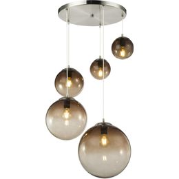 Globo LIGHTING H&auml;ngeleuchte "VARUS", braun (verchromt), 3, &Oslash; 65cm H: 150cm, 1 Stk., Leuchten, Verchromte H&auml;ngeleuchte mit 5 Glas-Kugeln, H&ouml;he k&uuml;rzbar, H&auml;ngeleuchte
