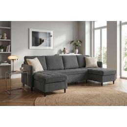 Wohnlandschaft DOREL HOME "LINDHUS, U-Form, Breite 250 cm, verschiedene Stellvarianten, Modulsofa", anthrazit, B:250cm H:80cm T:130cm, 93% Polyester, 7% Nylon, Sofas, Wohnlandschaft, Recamiere, Stauraum, Cord und Chenille-Bezug