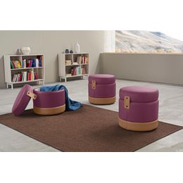 Hocker Egoitaliano "Tonder, Designhocker als Blickfang mit tollen Details, B/T 50/50cm", lila (violett), B:50cm H:50cm T:50cm, Leder &raquo;NUVOLE&laquo; (Echtes Rindsleder). Halbnat&uuml;rliches, halbnarbiges Rindsleder mit einer nat&uuml;rlichen K&ouml;rnung von 1, 2 bis 1, 4 mm. Dieses Leder hat eine weiche, wachsartige Hand mit mattem Aussehen und einem Wolkeneffekt. Es handelt sich um ein Naturleder, das die urspr&uuml;ngli