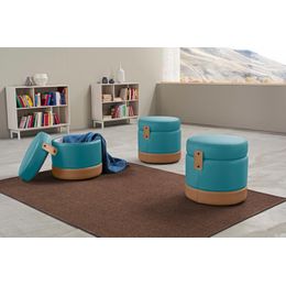 Hocker Egoitaliano "Tonder, Designhocker als Blickfang mit tollen Details, B/T 50/50cm", blau (t&uuml;rkis), B:50cm H:50cm T:50cm, Leder CAREZZA (echtes Rindsleder) ist ein Naturleder, dass die urspr&uuml;nglichen Eigenschaften der Haut nicht ver&auml;ndert. Das Vorhandensein von verheilten Narben, K&ouml;rnungsunterschiede, Falten, Adern, Unterschiede in den Farbt&ouml;nen und andere Spuren, die die Natur auf diesen Fell
