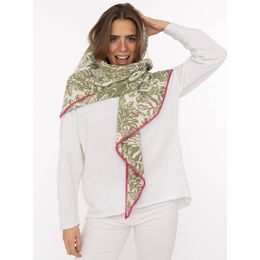 Dreieckstuch Zwillingsherz "Papagei", Damen, khaki, Baumwollmischung, Modet&uuml;cher, Mode Tuch, ums&auml;umte Kante, florales Muster