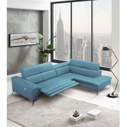 Ecksofa Egoitaliano "Martine, Multifunktionssofa mit Komfortfunktionen, edel und bequem", blau (t&uuml;rkis), B:272cm H:96cm T:203cm, Leder &raquo;BULL&laquo; (echtes Rindsleder). Geschliffenes, pigmentiertes und behandeltes Rindsleder mit einer Dicke von 1, 3-1, 5 mm. Dieses Leder zeigt eine ziemlich weiche Hand mit einem halb undurchsichtigen Aussehen. Es handelt sich um ein gesch&uuml;tztes Leder. Eine leichte Decks
