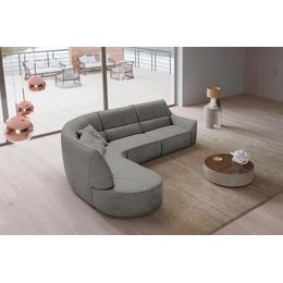 Ecksofa Egoitaliano "Puffy, extravagant & edel, Retro Designsofa, hoher Sitzkomfort, L-Form", grau (steingrau), B:330cm H:88cm T:205cm, Luxus-Micofaser Lederoptik (100% Polyester) ist ein neues technisches Gewebe mit einem visuellen und taktilen Aspekt, der dem Nubuk sehr nahe kommt, mit innovativen Eigenschaften. Seine au&szlig;erordentliche Weichheit kommt von einem exklusiven Produktionsprozess, der 