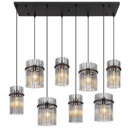 Globo LIGHTING H&auml;ngeleuchte "GORLEY", schwarz matt, H: 125cm, 1 Stk., Leuchten, H&auml;ngelampe Glasst&auml;be rauchfarben klar verlaufend elegant Esszimmer, H&auml;ngeleuchte