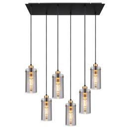 Globo LIGHTING H&auml;ngeleuchte "FANNI", schwarz matt, 6, H: 120cm, 1 Stk., Leuchten, Schwarze H&auml;ngeleuchte mit messingfarbenem Metall und Glas, H&auml;ngeleuchte