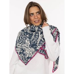 Dreieckstuch Zwillingsherz "Papagei", Damen, jeansblau, Baumwollmischung, Modet&uuml;cher, Mode Tuch, ums&auml;umte Kante, florales Muster