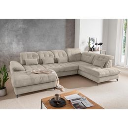 Ecksofa Home Affaire "Lazio modern & bequem, Breite 358cm, U-Form, tolle Detailverarbeitung", taupe, B:358cm T:216cm, 100% Polyester, Sofas, Ecksofa, inkl. Bettkasten, Bettfunktion, Kopfteil-, Sitztiefenverstellung